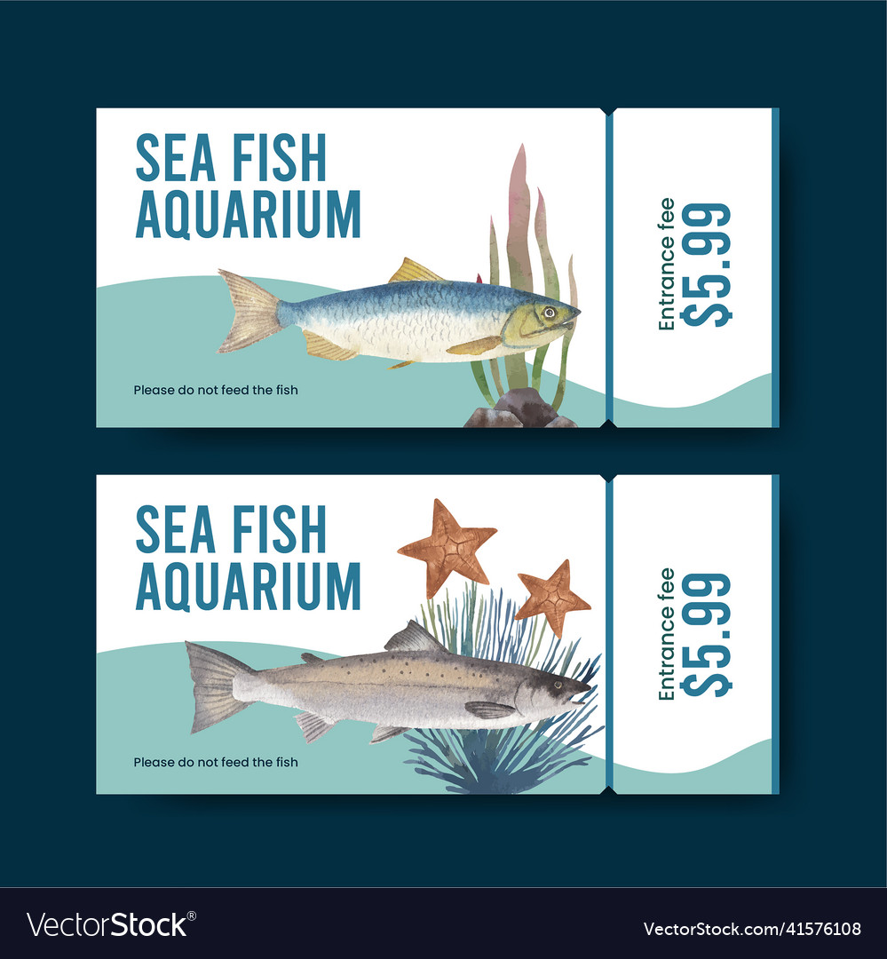 Ticket template with sea fish conceptwatercolor Vector Image
