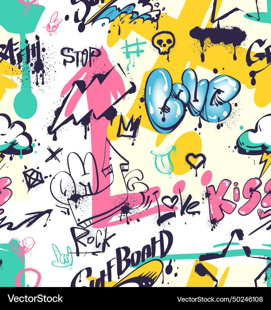 Wall graffiti seamless pattern urban street art Vector Image