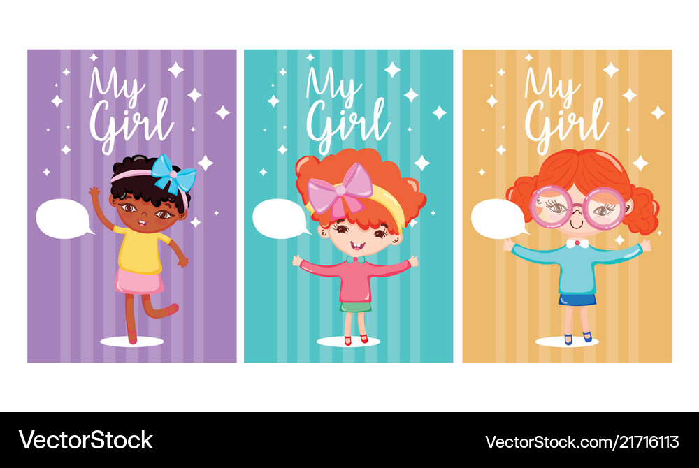 Cute girls cards Royalty Free Vector Image - VectorStock