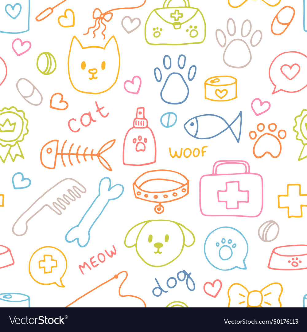 Cute pet seamless pattern hand drawn animal Vector Image