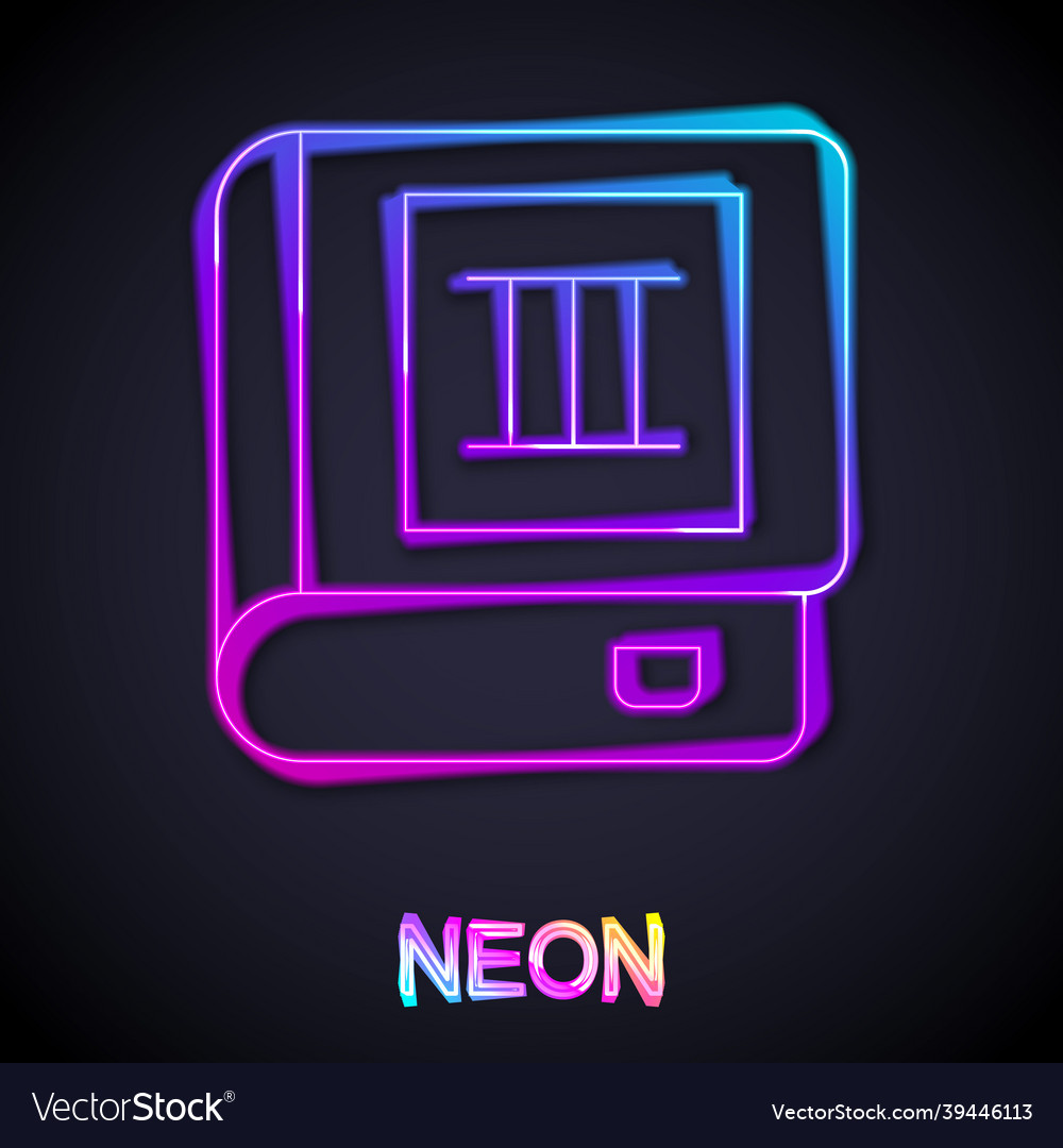 Glowing neon line book icon isolated on black Vector Image