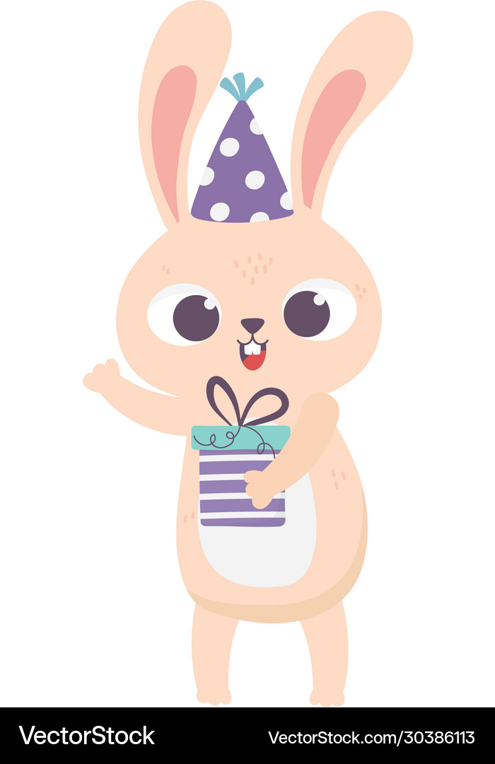 Happy birthday cute rabbit with party hat Vector Image