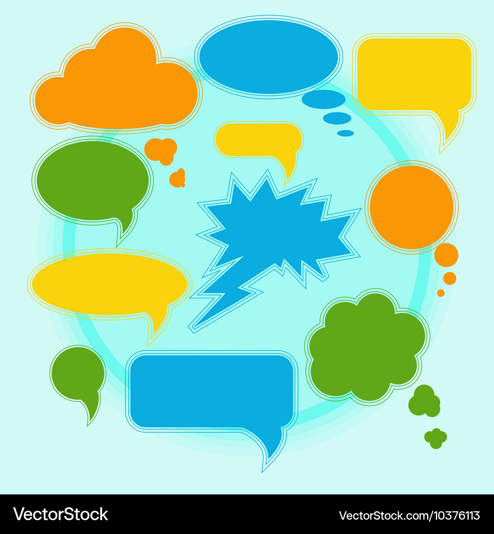 Set of bright speech bubbles on a light background