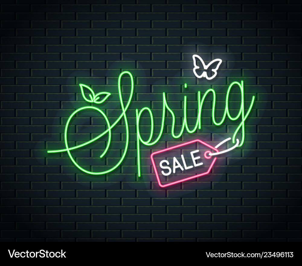 Spring sale neon lettering banner Royalty Free Vector Image