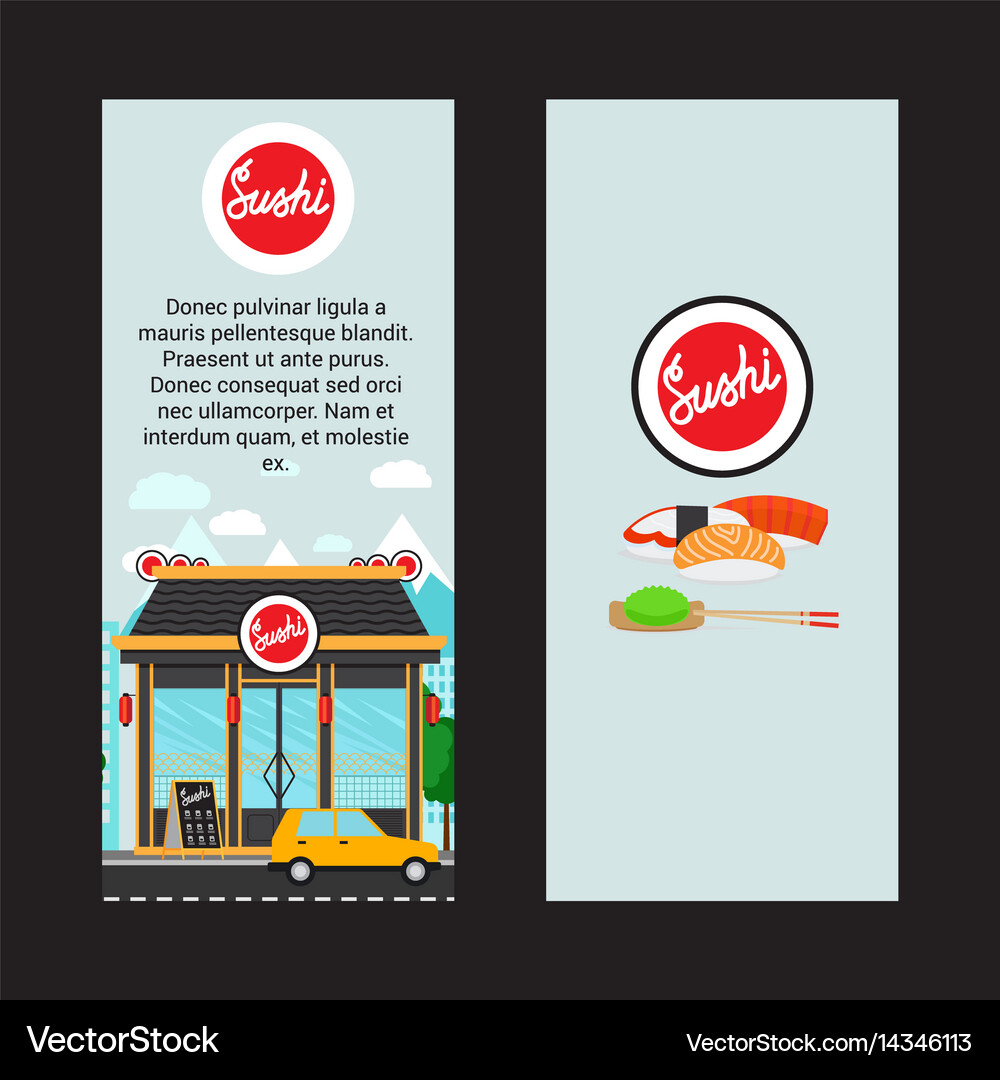 Sushi vertical flyers with shop building Vector Image