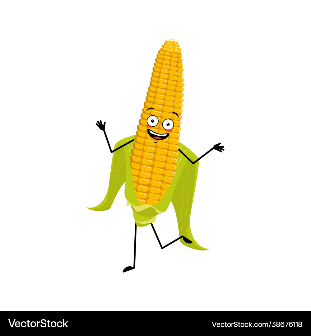 Cute corn cob character cheerful with emotions Vector Image