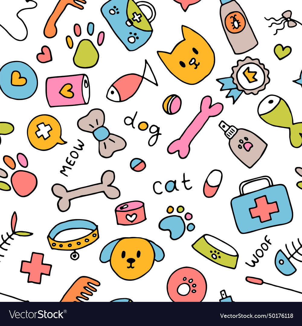 Cute pet seamless pattern hand drawn animal Vector Image
