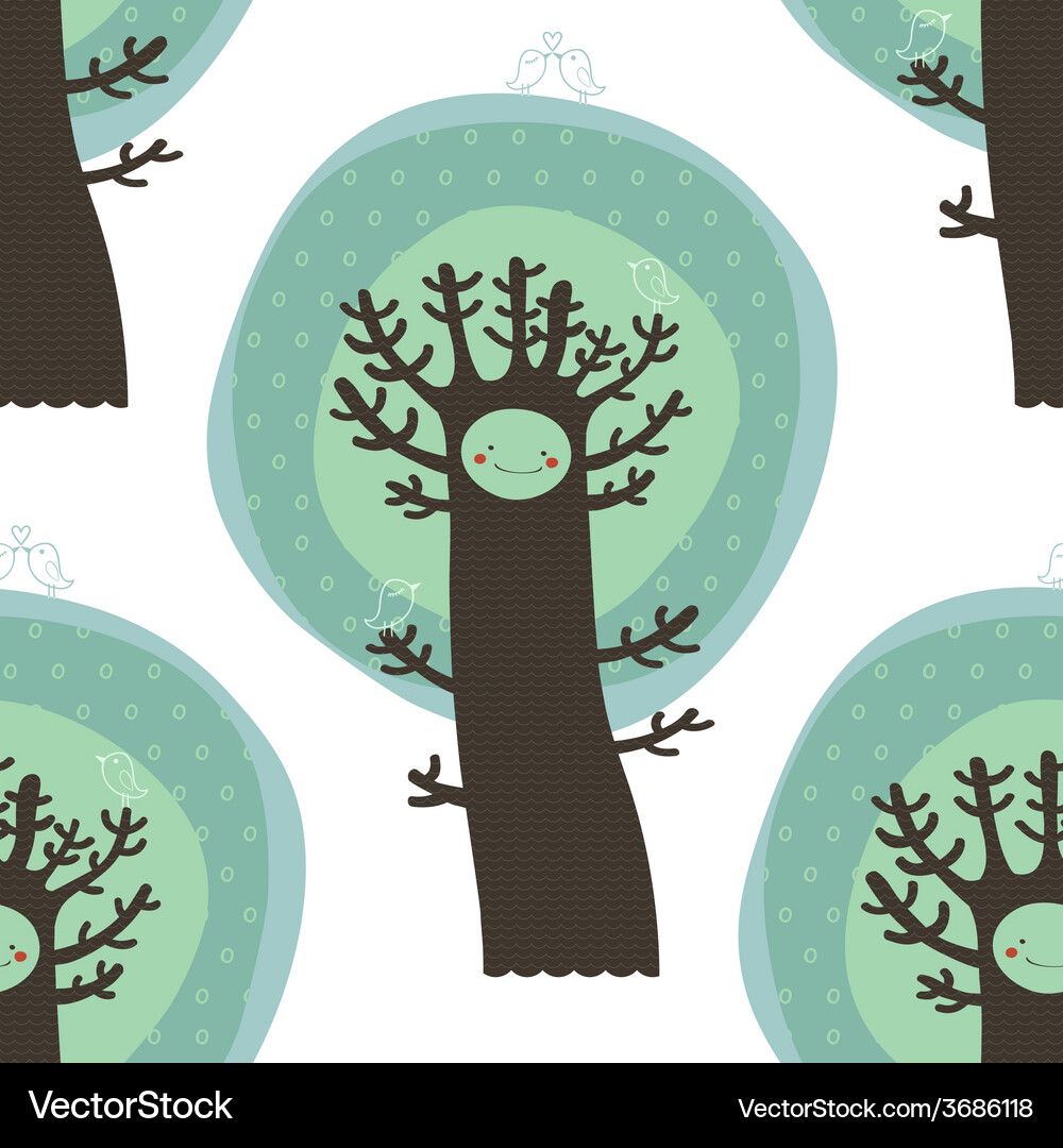Cute seamless pattern with trees and birds Vector Image