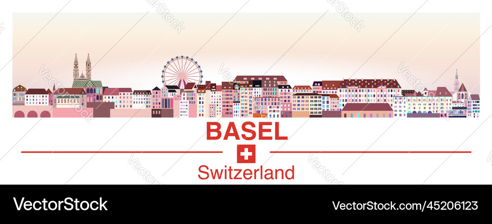 Basel skyline in bright color palette poster Vector Image