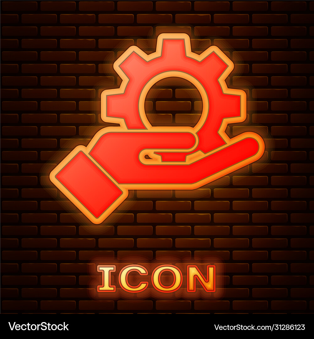 Glowing neon hand settings gear icon isolated Vector Image