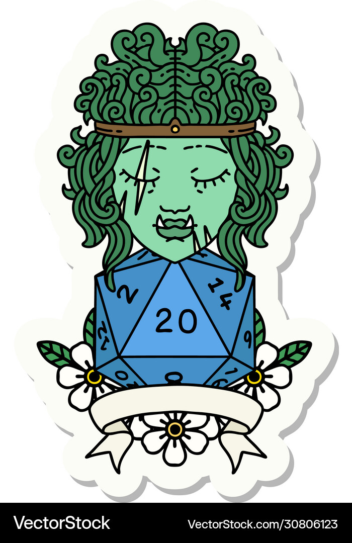 Half orc barbarian character with natural 20 dice Vector Image