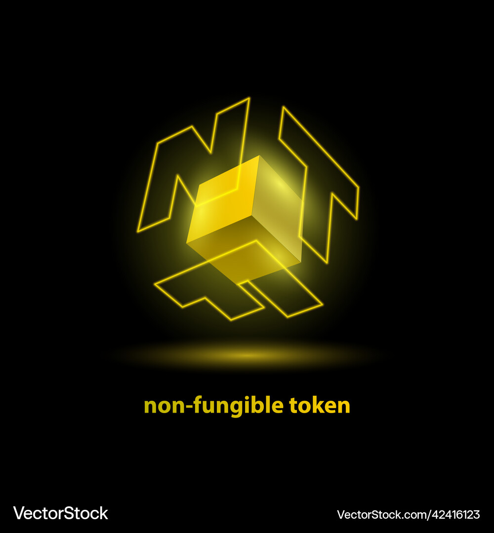 Neon nft text icon nft abbreviation on the faces Vector Image