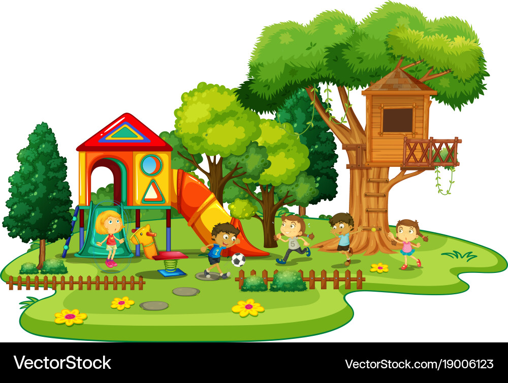 Playground scene with children playing Royalty Free Vector