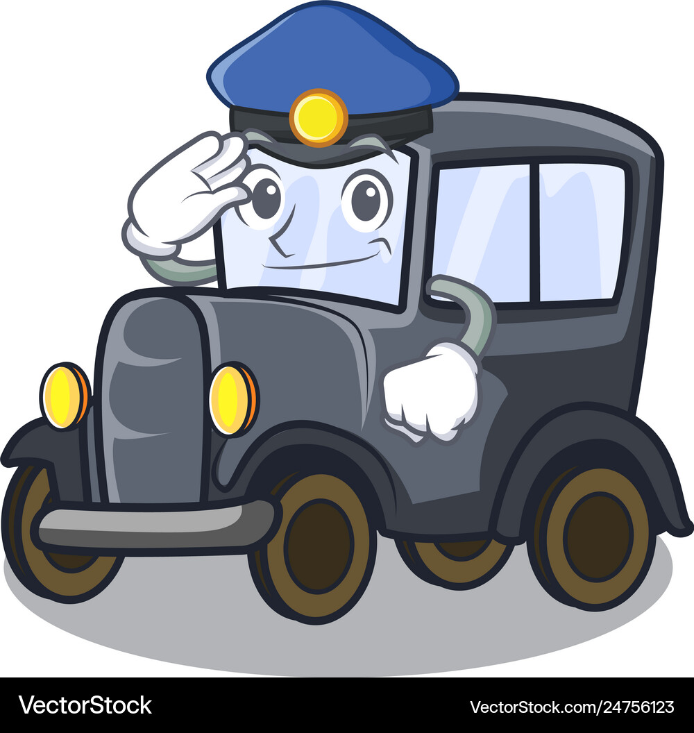 Police old car in shape character Royalty Free Vector Image