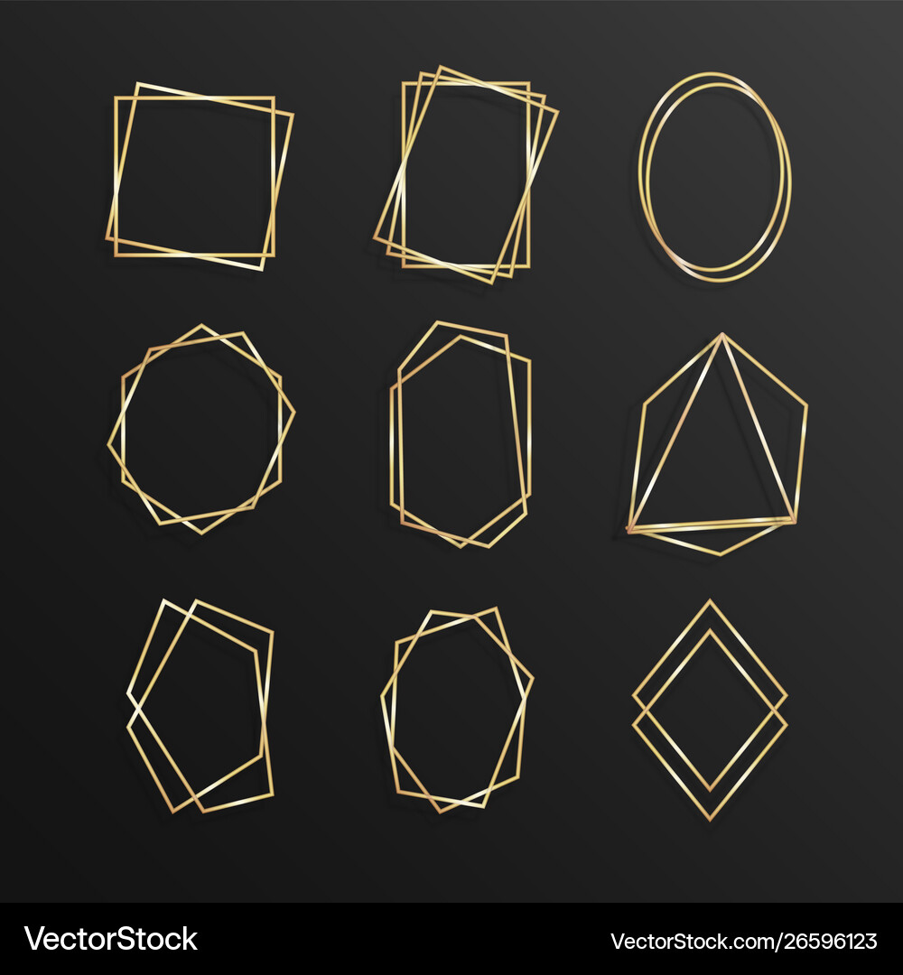 Set gold geometrical frame polyhedron line art Vector Image
