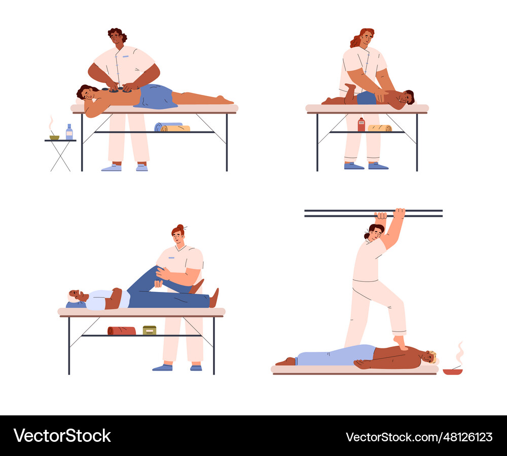 Set of people getting massage flat style Vector Image