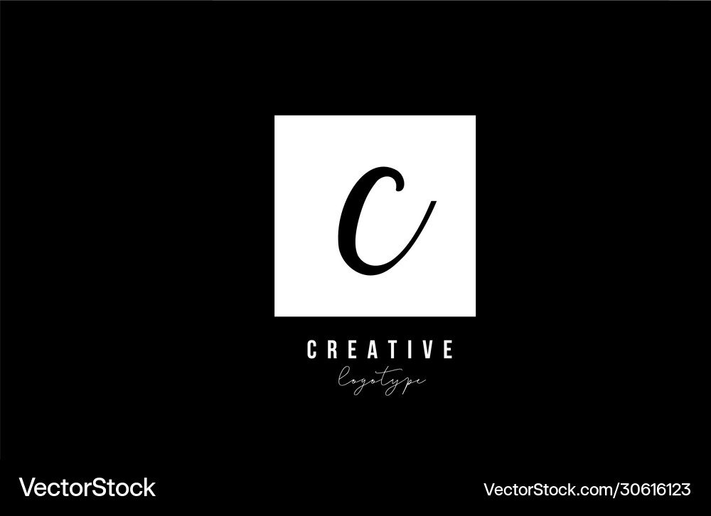 Simple c black and white square alphabet letter Vector Image
