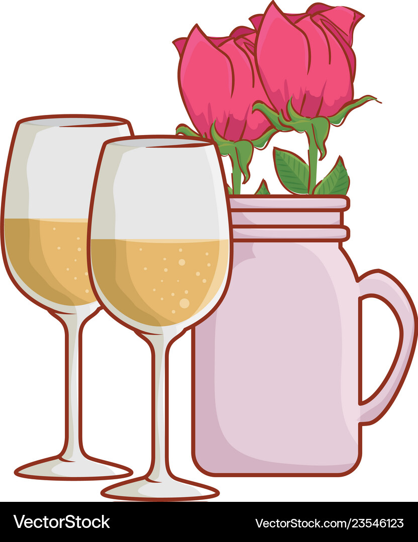 Wine cups with rose in jar Royalty Free Vector Image