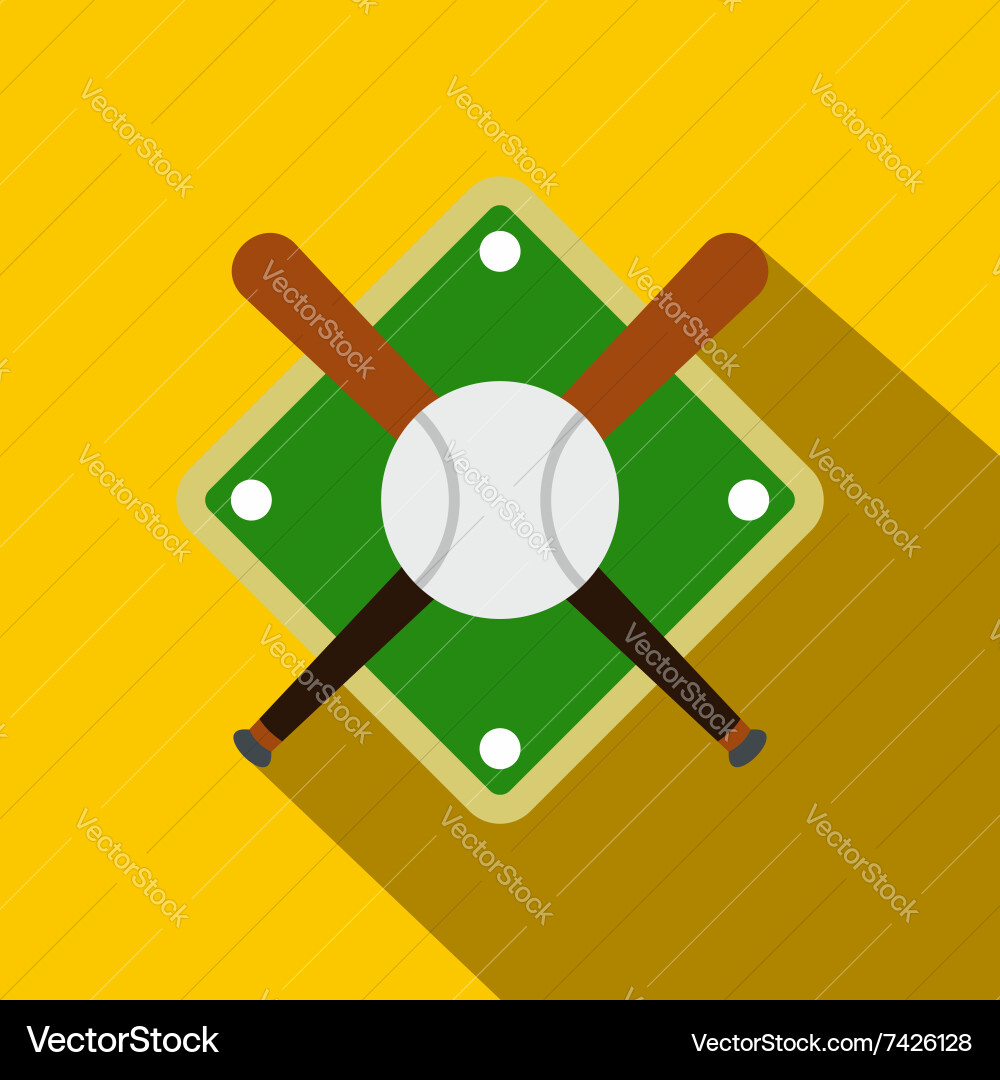 Baseball bats and ball on field icon Royalty Free Vector