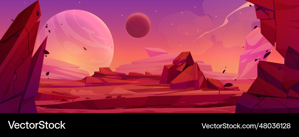 Cartoon alient planet surface with crack stones Vector Image