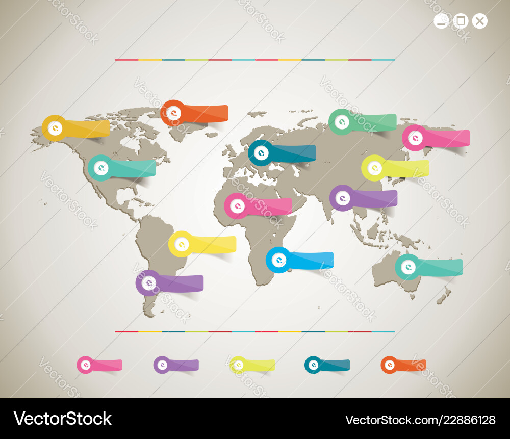 Colorful globe map with color stickers Royalty Free Vector