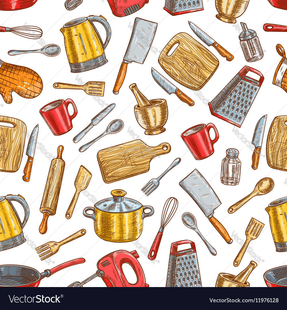 Kitchenware and dishware seamless pattern Vector Image