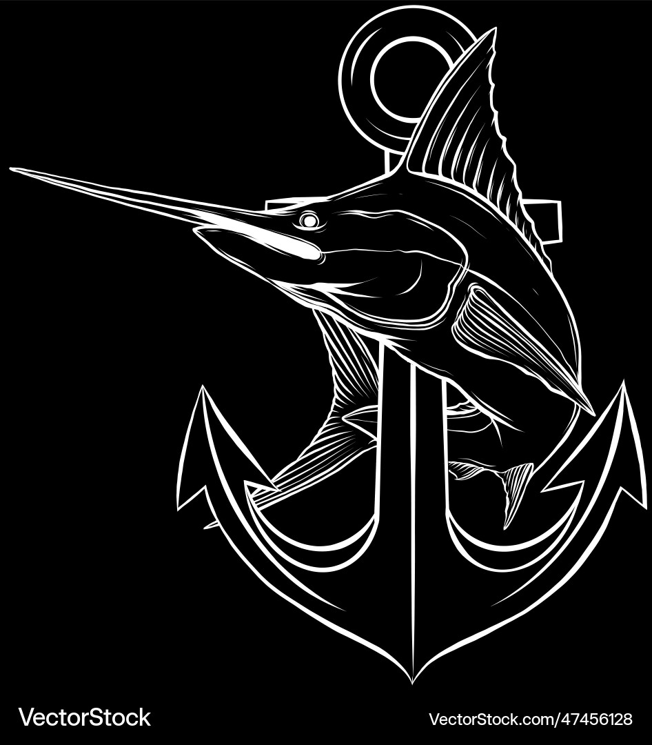 Marlin fish in white line on black background Vector Image