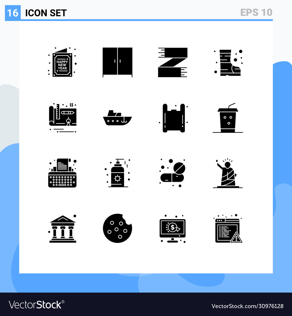 Mobile interface solid glyph set 16 pictograms Vector Image