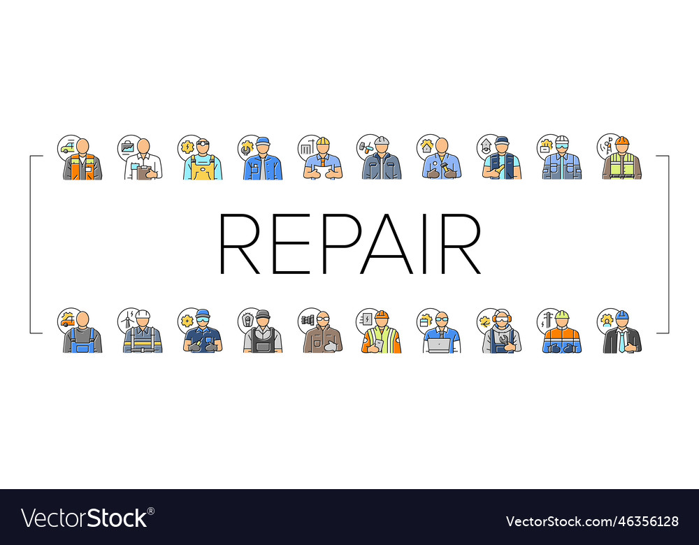 Repair worker engineer man icons set Royalty Free Vector
