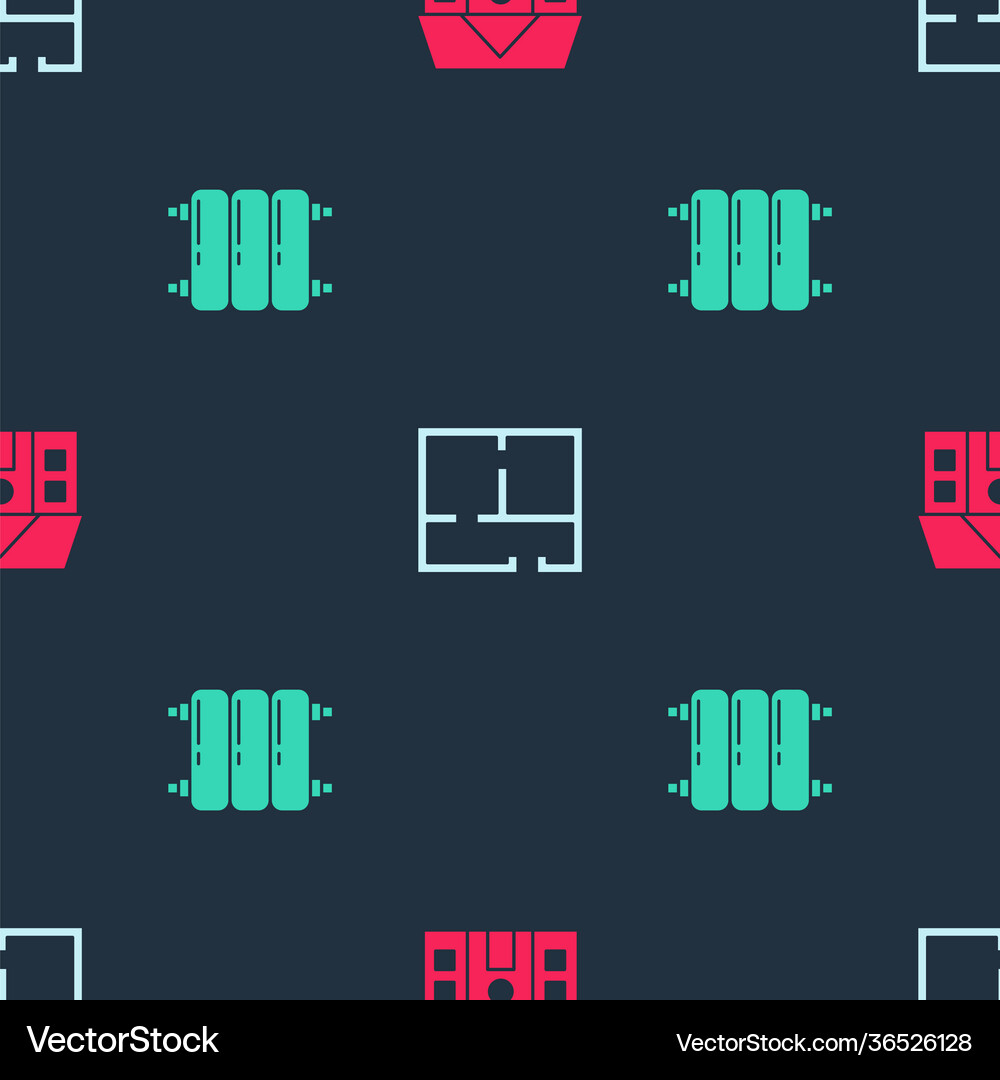 Set house plan and heating radiator on seamless Vector Image