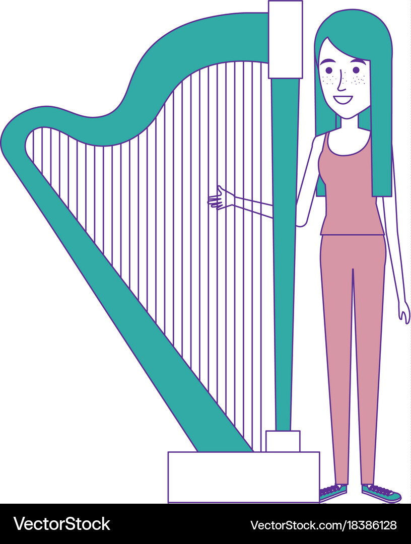 Woman playing harp character Royalty Free Vector Image