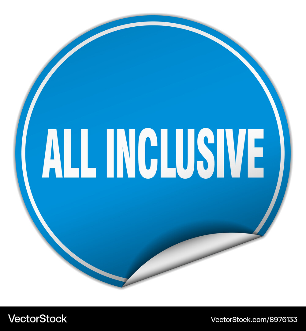 All inclusive round blue sticker isolated on white