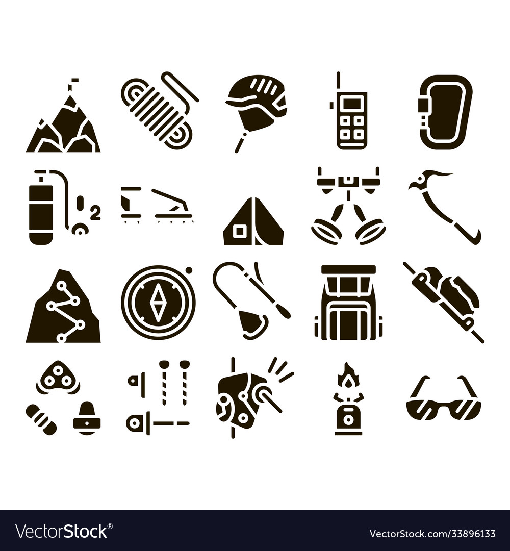 Alpinism collection elements icons set Royalty Free Vector Alpinism collection elements icons set Royalty Free Vector