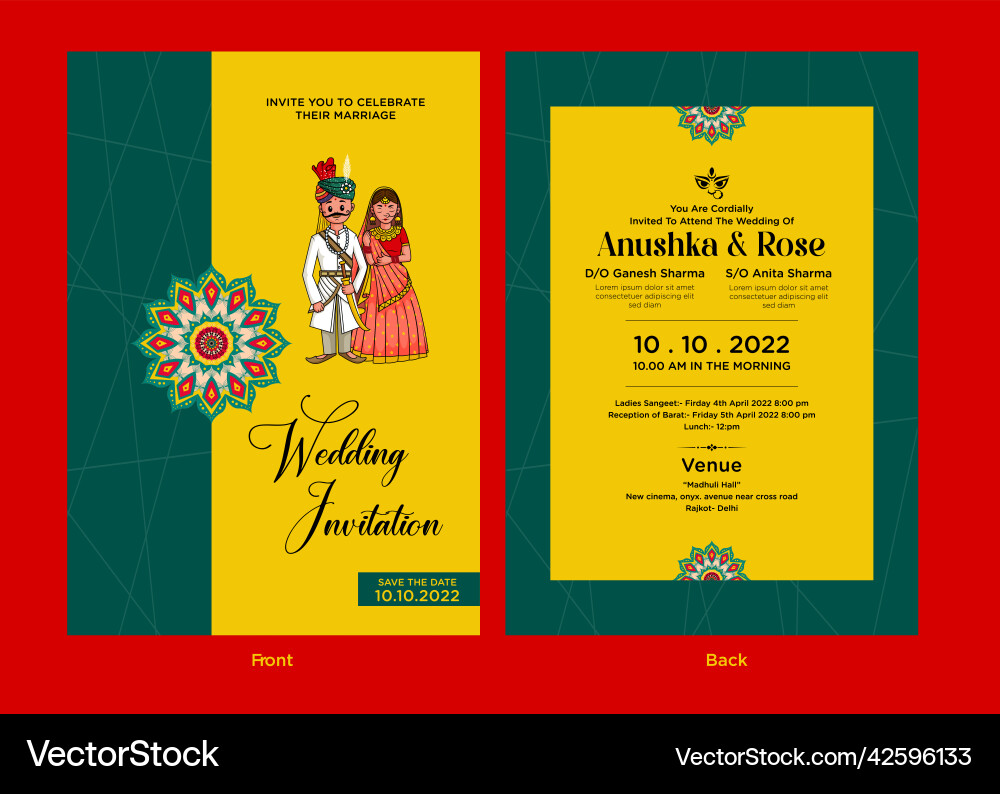 Beautiful indian wedding invitation card Vector Image