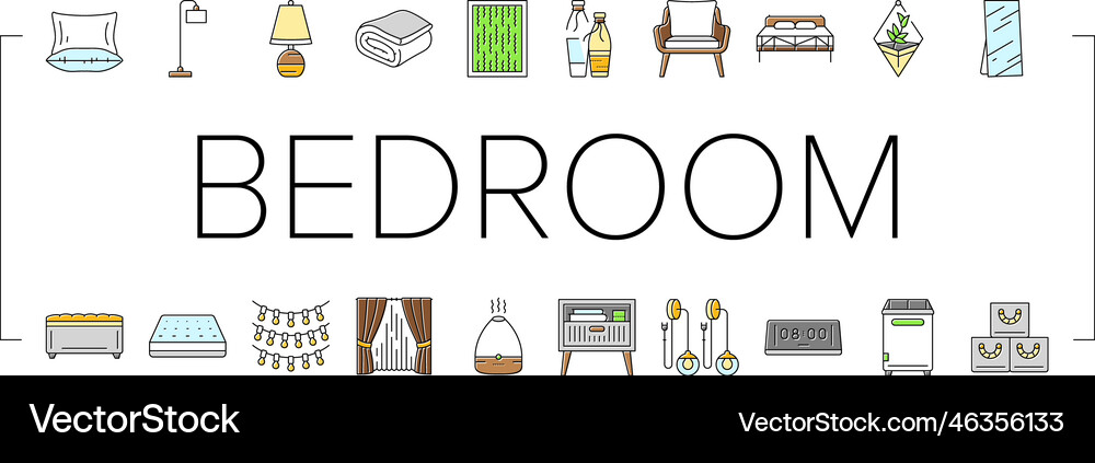 Bedroom room interior bed icons set Royalty Free Vector