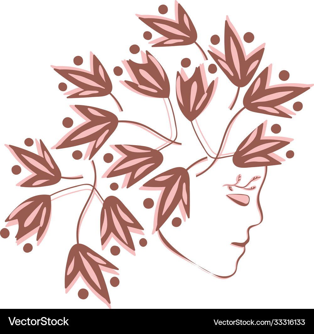 Face with plants hair simple Royalty Free Vector Image