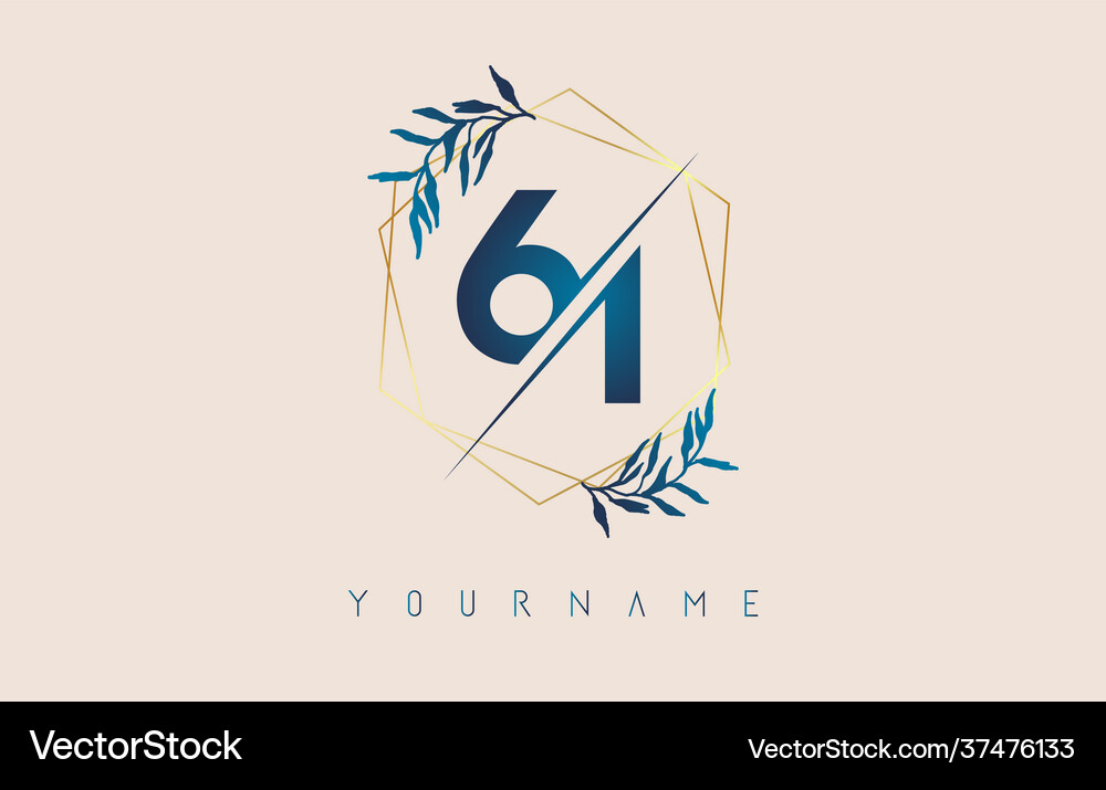 Number 61 6 1 logo with golden polygon frames Vector Image