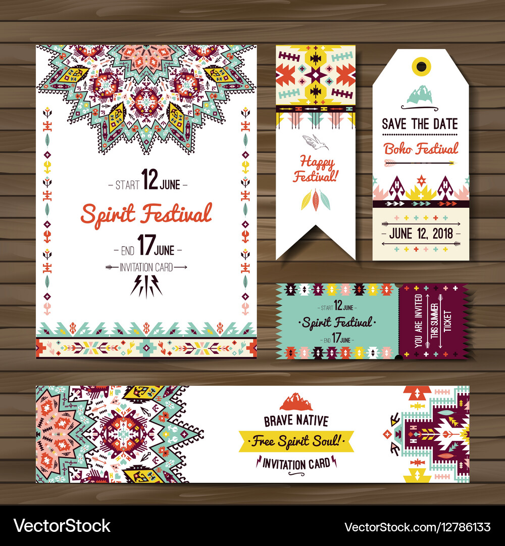 Set of geometric boho flyers decorative Royalty Free Vector