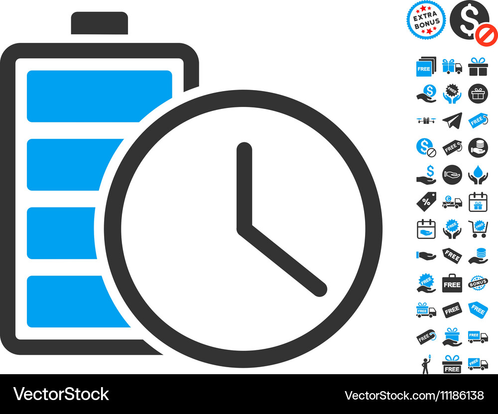 Battery time icon with free bonus Royalty Free Vector Image