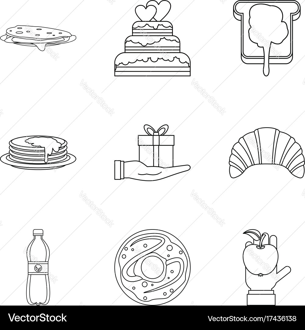 Cake shop icon set outline style Royalty Free Vector Image