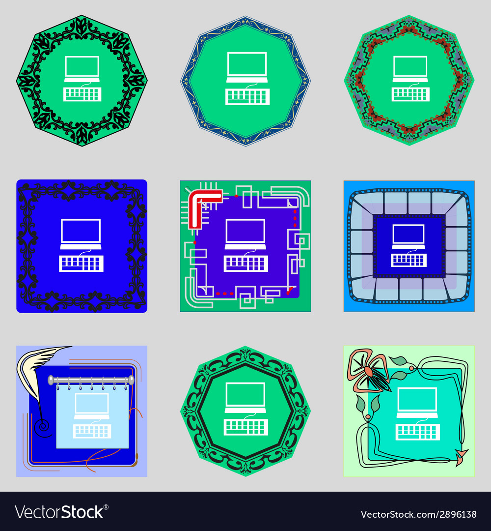 Computer monitor and keyboard icon set colourful Vector Image