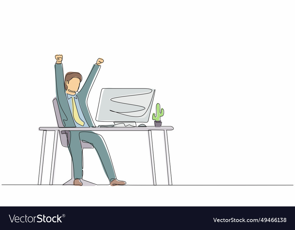 Continuous one line drawing happy businessman Vector Image