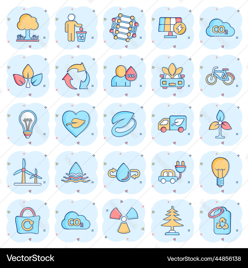 Eco environment icons set in comic style ecology Vector Image