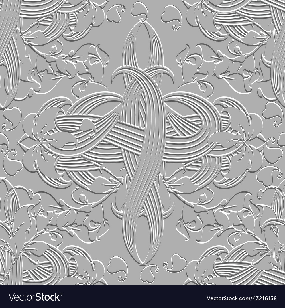 Floral love hearts emboss 3d seamless pattern Vector Image