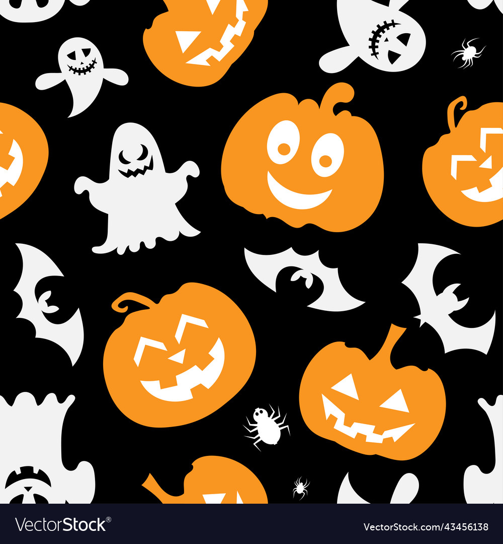Halloween pumpkin bat ghost simple Royalty Free Vector Image