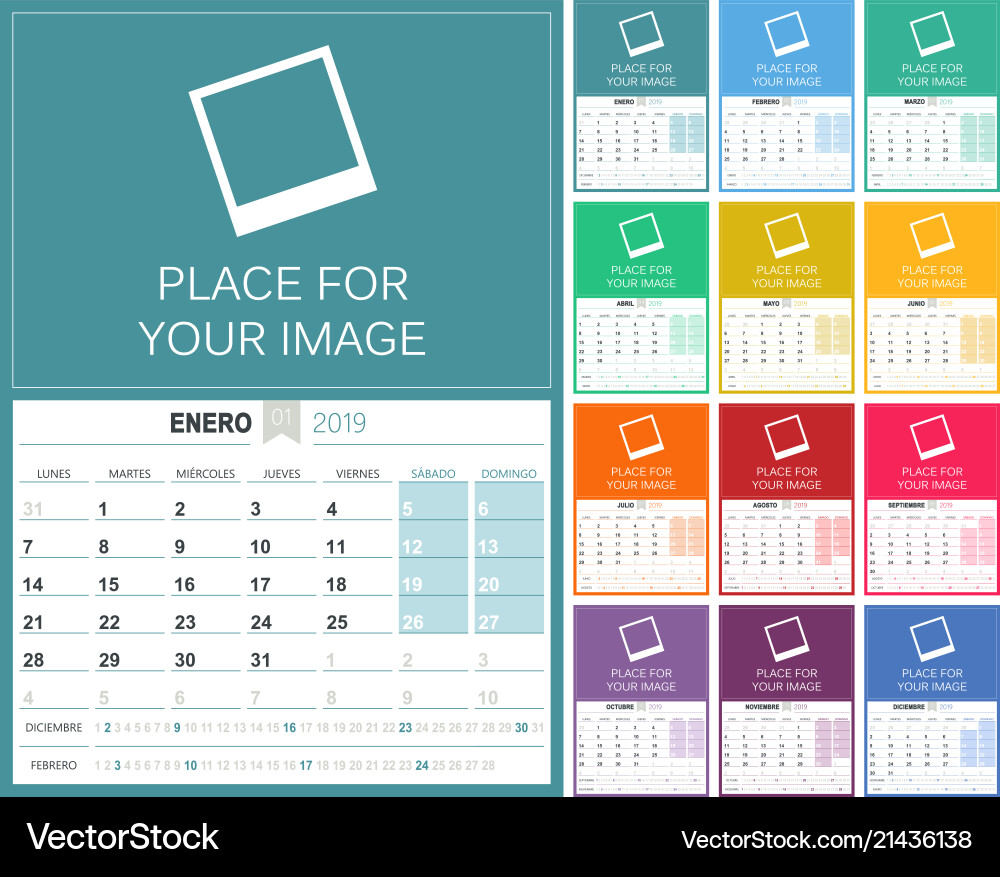 Spanish calendar 2019 Royalty Free Vector Image