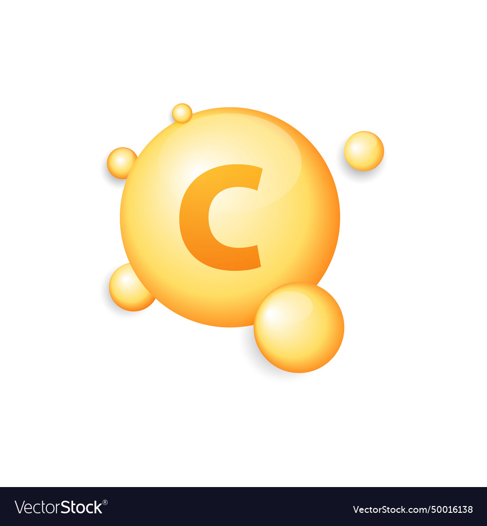 Vitamin c gold shining icon ascorbic acid Vector Image Vitamin c gold shining icon ascorbic acid Vector Image