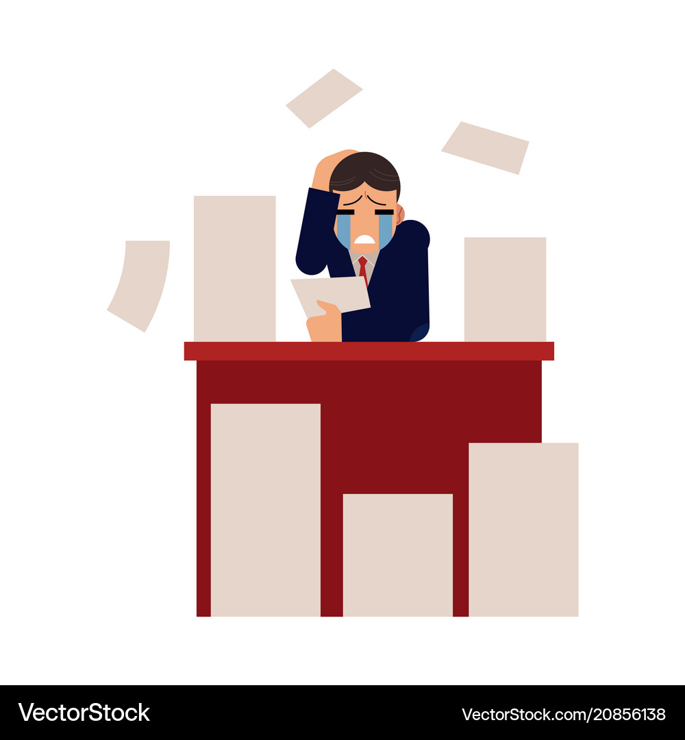 Young businessman overworked with documents - male