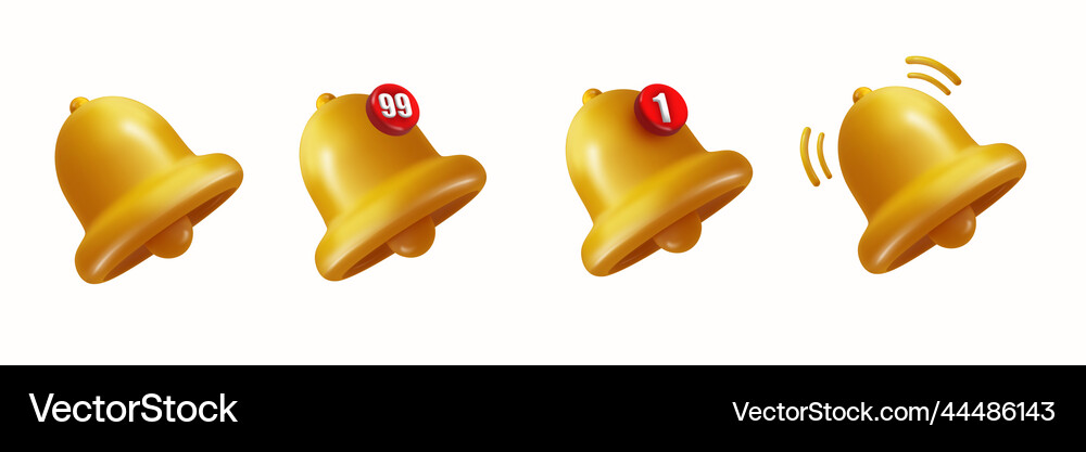 Bell of 3d icons ringing with notification Vector Image