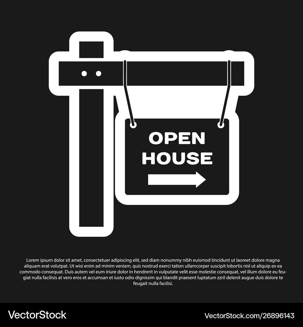 Black hanging sign with text open house icon Vector Image